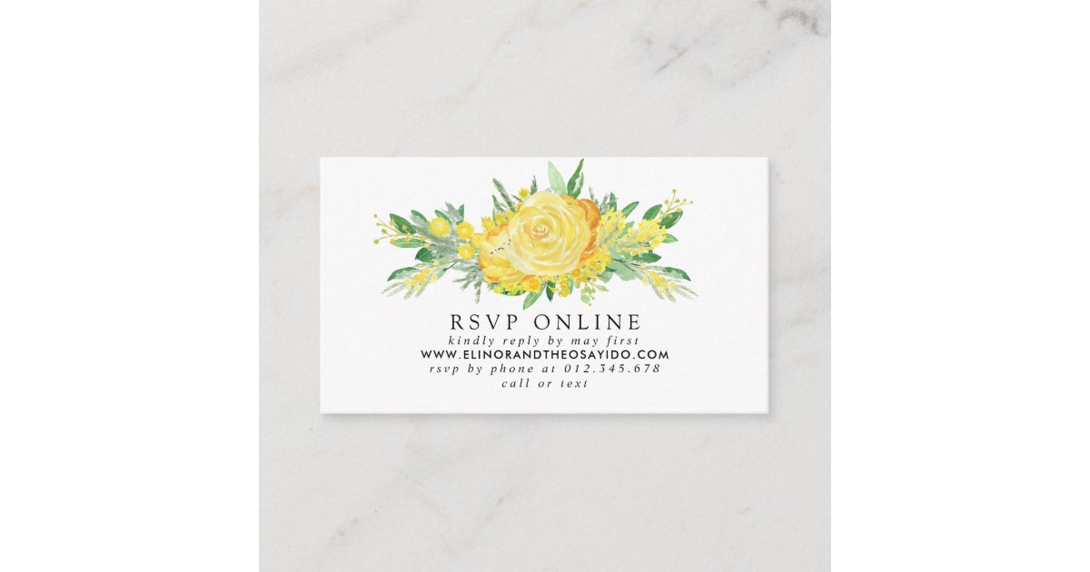 Yellow Floral RSVP Online Wedding Enclosure Card | Zazzle