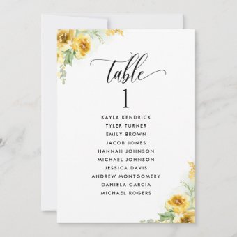 Yellow Floral, Seating Plan Cards with Guest Names | Zazzle