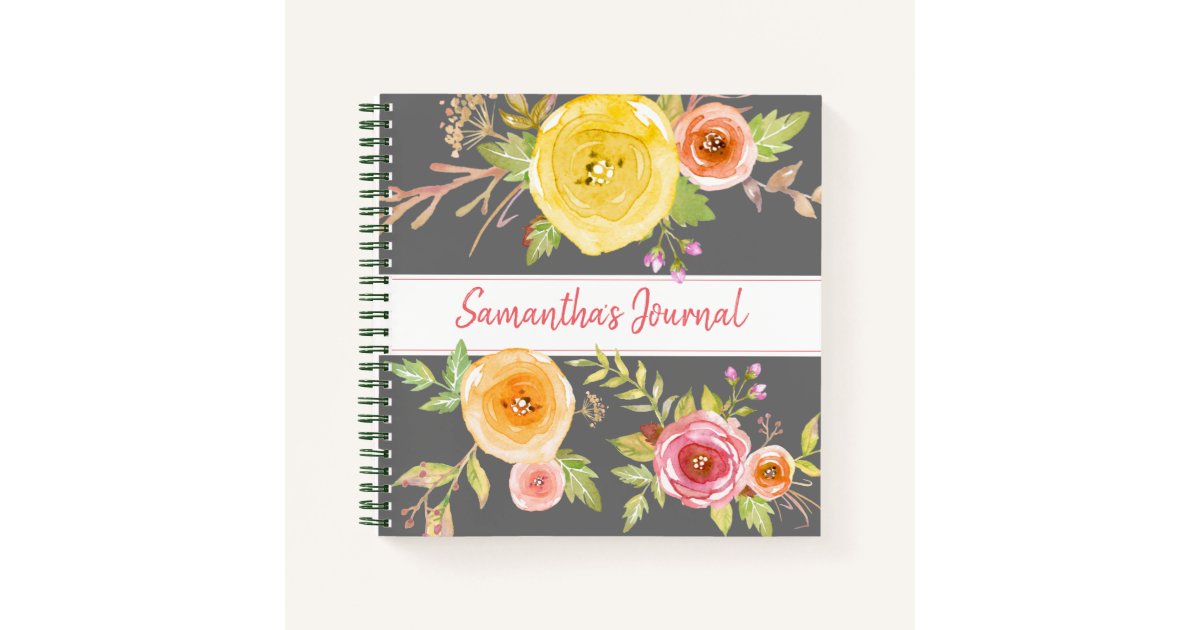 Yellow floral watercolor custom script journal | Zazzle