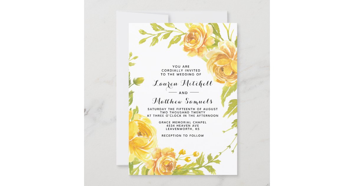 Yellow Floral Wedding Invitation | Zazzle