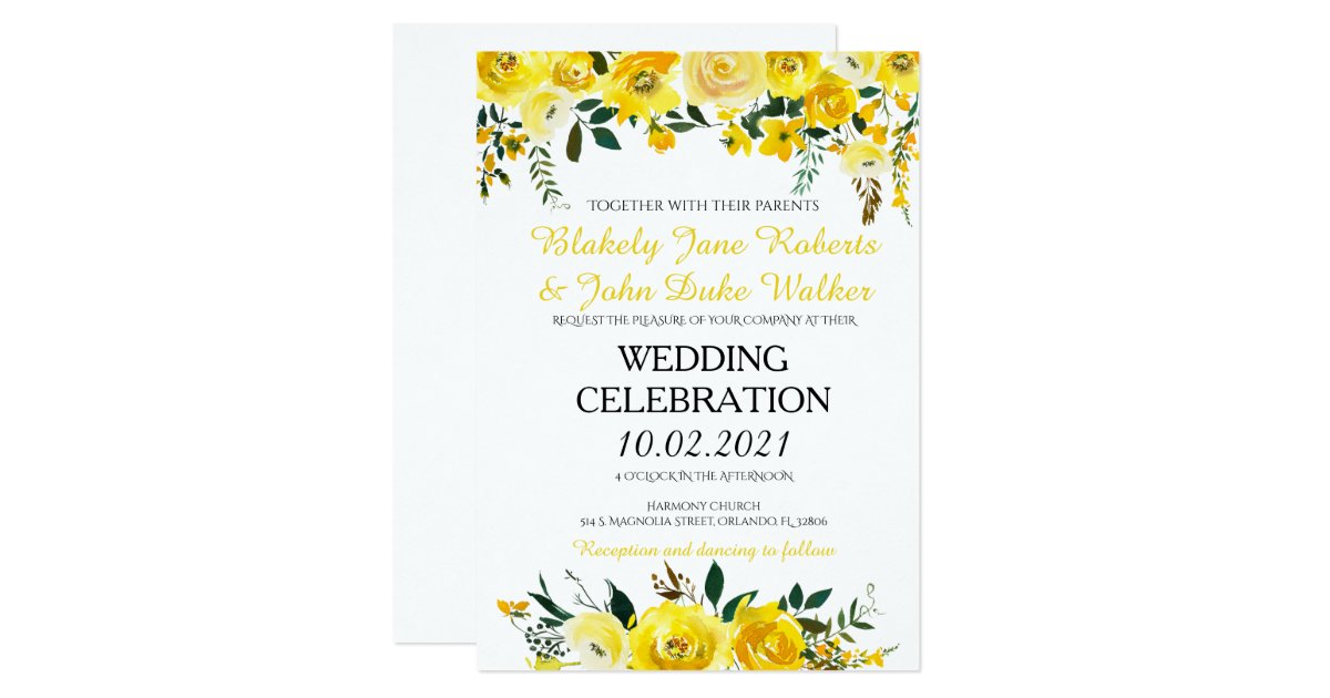 Yellow Floral Wedding Invitation | Zazzle.com