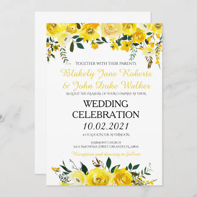 Yellow Floral Wedding Invitation | Zazzle