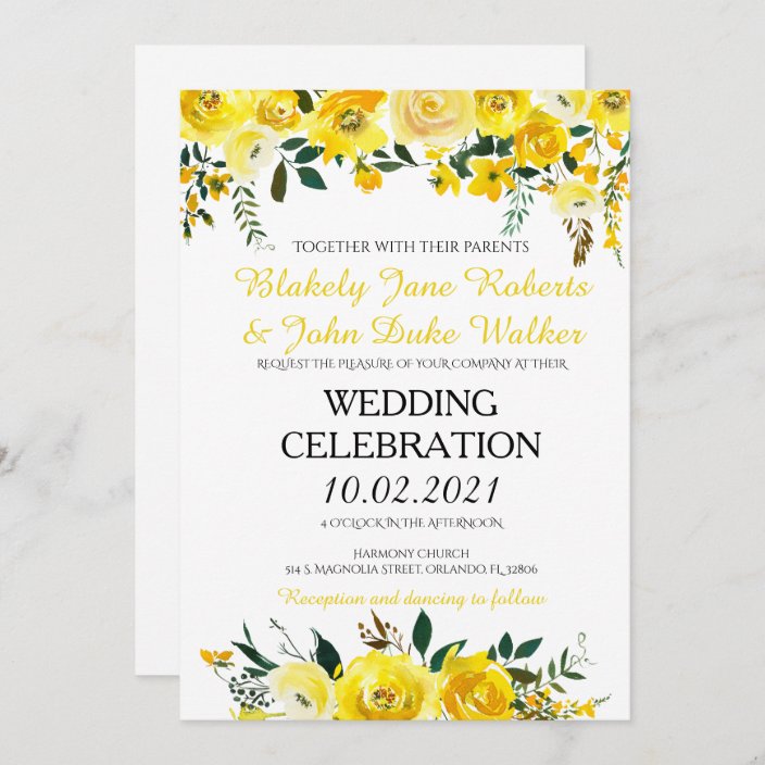 Yellow Floral Wedding Invitation | Zazzle.com