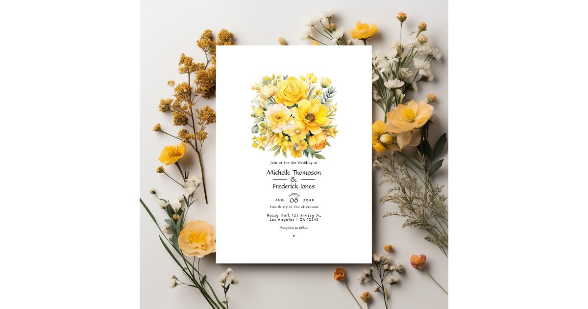 Yellow Floral Wedding Invitation | Zazzle