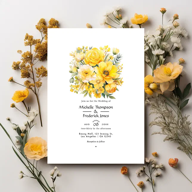 Yellow Floral Wedding Invitation | Zazzle