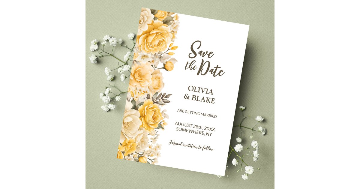 Yellow Floral Wedding Save The Date | Zazzle