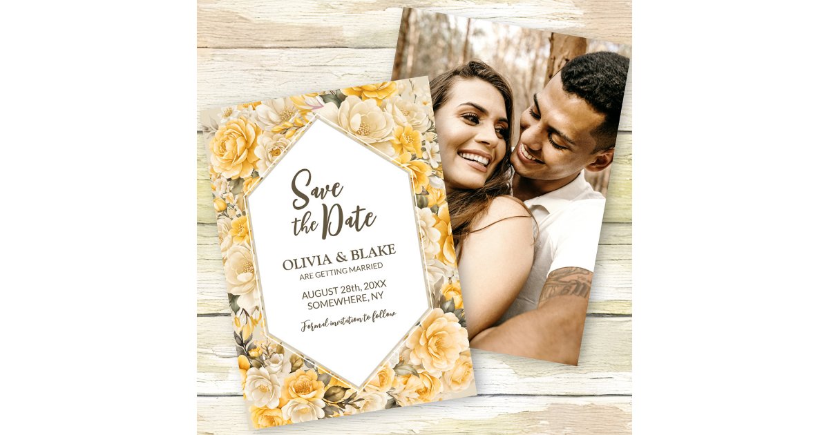 Yellow Floral Wedding Save The Date | Zazzle