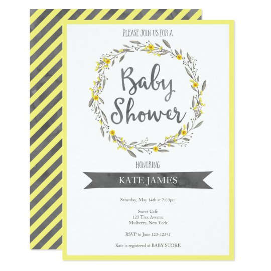 Yellow Floral Wreath Baby Shower Invitation | Zazzle.com