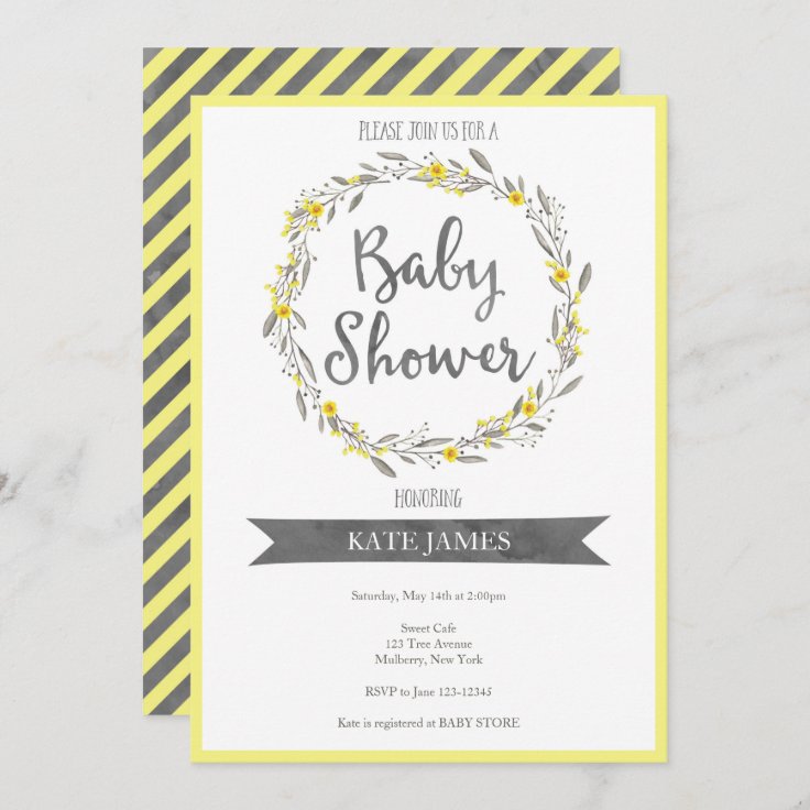 Yellow Floral Wreath Baby Shower Invitation | Zazzle