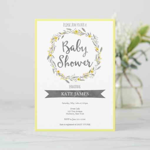 Yellow Floral Wreath Baby Shower Invitation | Zazzle