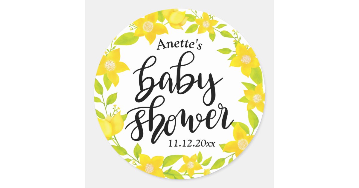 Yellow Florals | Handwritten Baby Shower Classic Round Sticker | Zazzle
