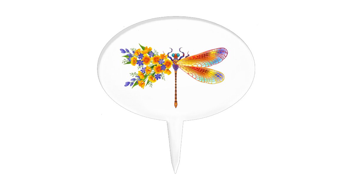 Yellow Flower Dragonfly Cake Topper | Zazzle