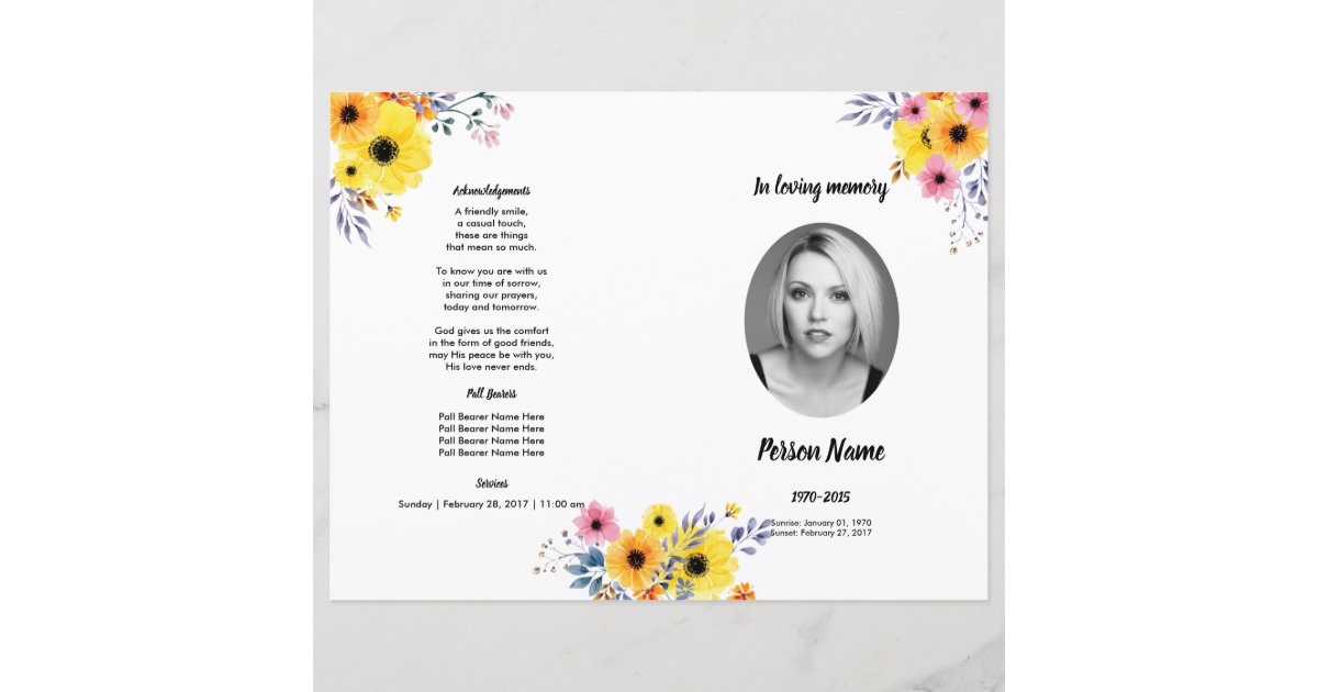 YELLOW FLOWER | Funeral Program Template | Zazzle.com