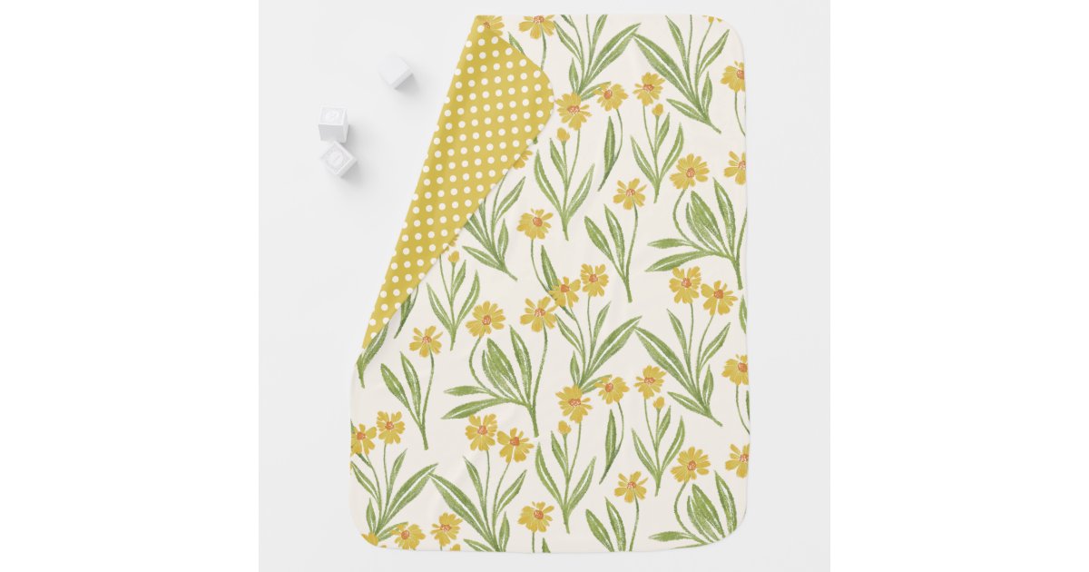 Yellow Flower Pattern with Reversible Dot Baby Blanket | Zazzle
