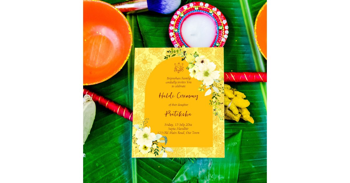 Yellow flowers arch Budget Haldi Invitation | Zazzle