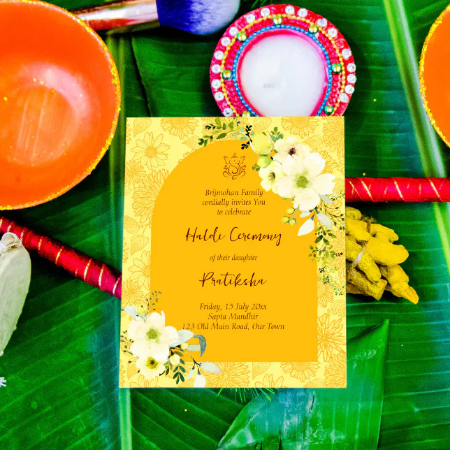 Yellow flowers arch Budget Haldi Invitation | Zazzle