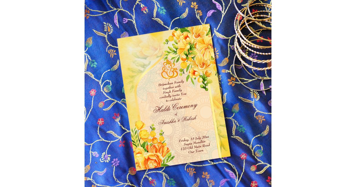 Yellow flowers arch Ganesha Haldi invitation | Zazzle