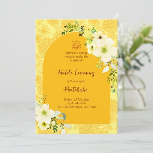 Yellow flowers arch Haldi Invitation | Zazzle