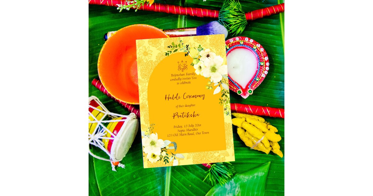 Yellow flowers arch Haldi Invitation | Zazzle