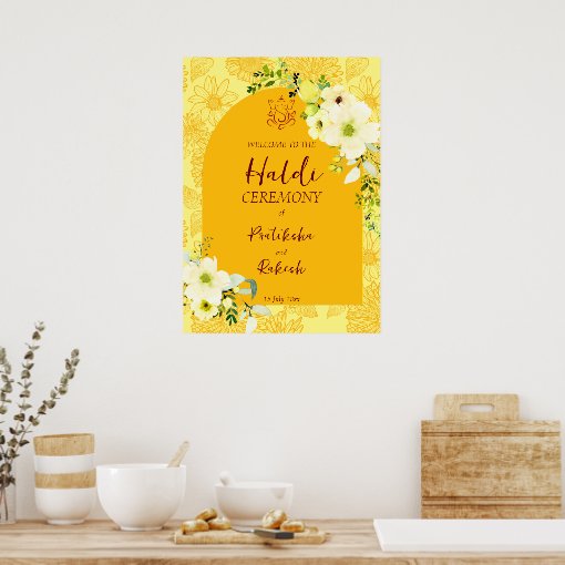 Yellow flowers arch Haldi welcome sign | Zazzle