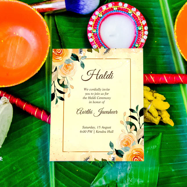 Yellow flowers budget Haldi Pithi invitation | Zazzle