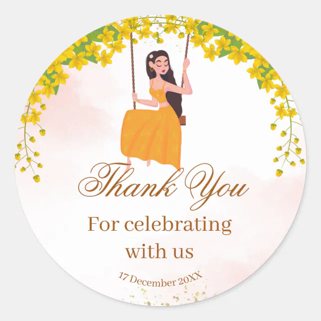 Yellow flowers girl's haldi thank you label | Zazzle