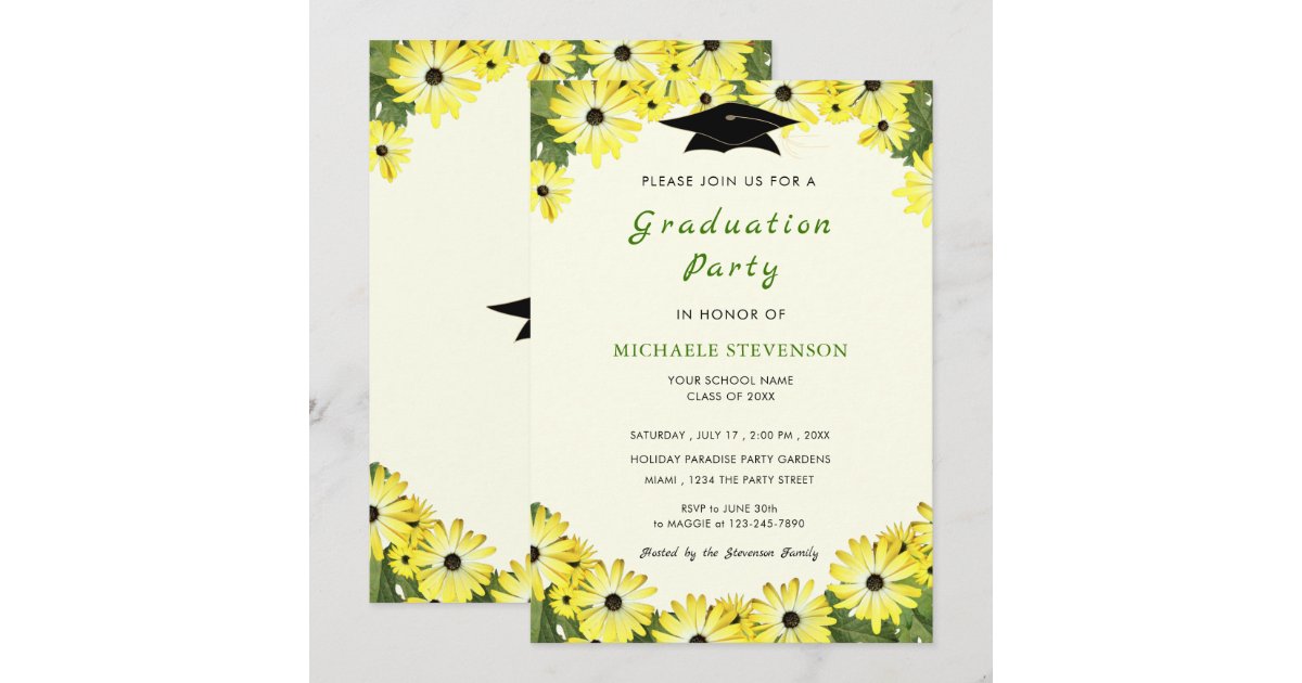 Yellow Flowers Graduation Invitation Template | Zazzle