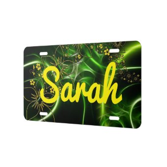 Yellow Flowers Green and Black Background Car Tag License Plate | Zazzle