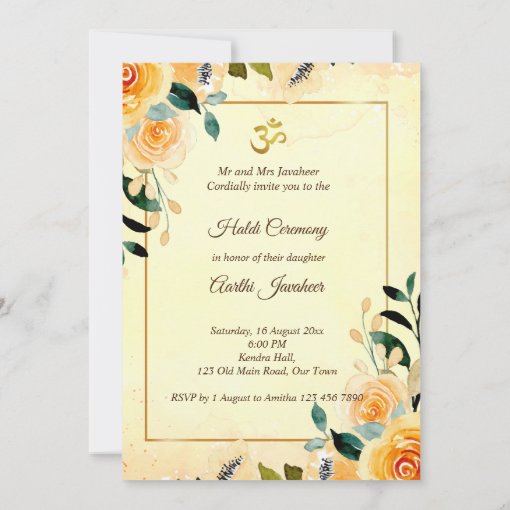 Yellow flowers Haldi Pithi invitation template | Zazzle