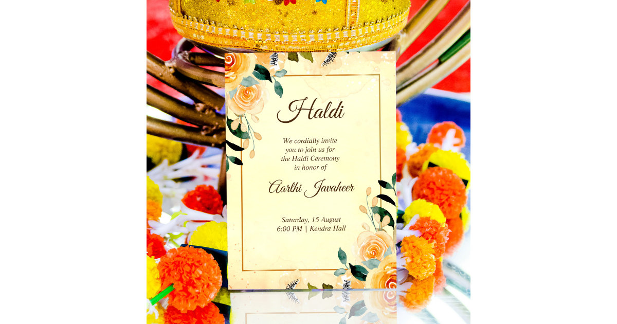 Yellow flowers Haldi Pithi invitation template | Zazzle