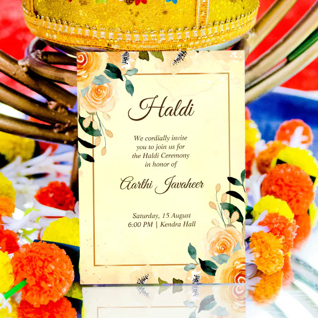 Yellow flowers Haldi Pithi invitation template | Zazzle