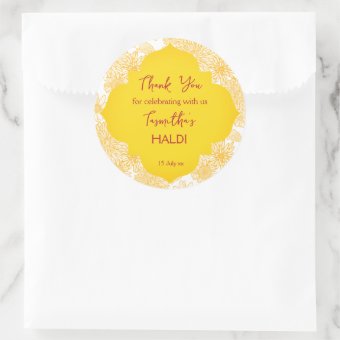 Yellow flowers haldi thank you sticker | Zazzle