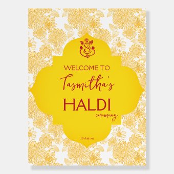 Yellow flowers haldi welcome sign | Zazzle