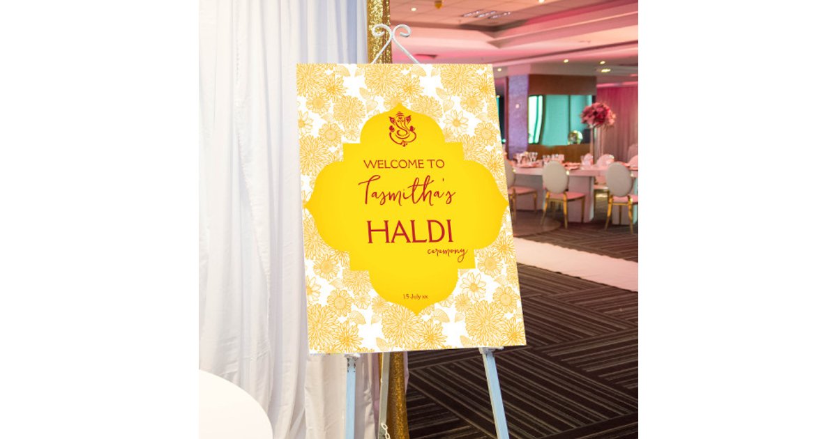 Yellow flowers haldi welcome sign | Zazzle
