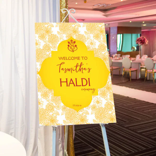Yellow flowers haldi welcome sign | Zazzle
