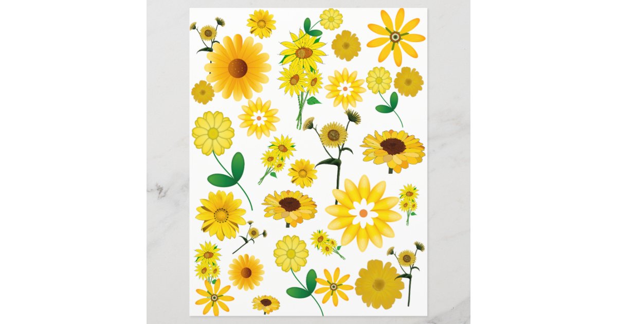 Yellow Flowers Scrapbook Paper Sheet | Zazzle