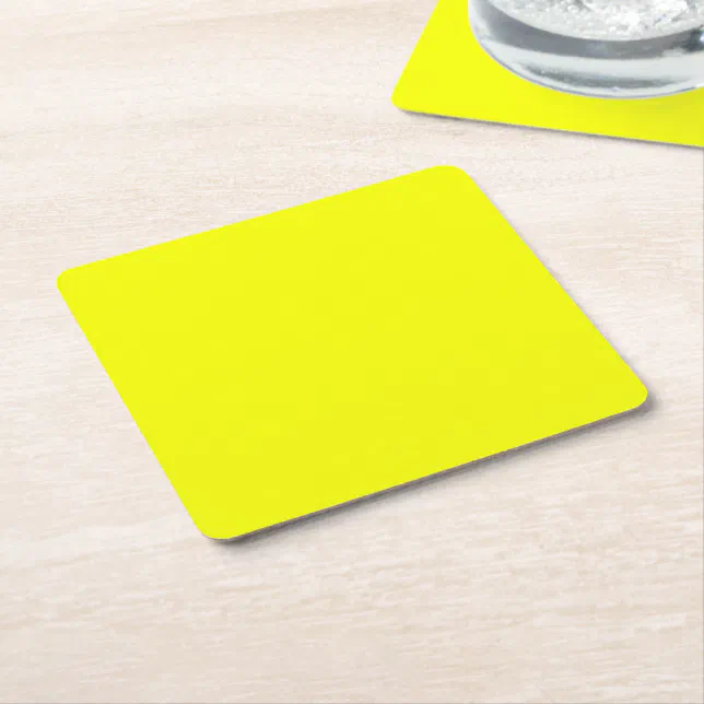 Yellow Fluo Neon Color Customize This! Square Paper Coaster | Zazzle