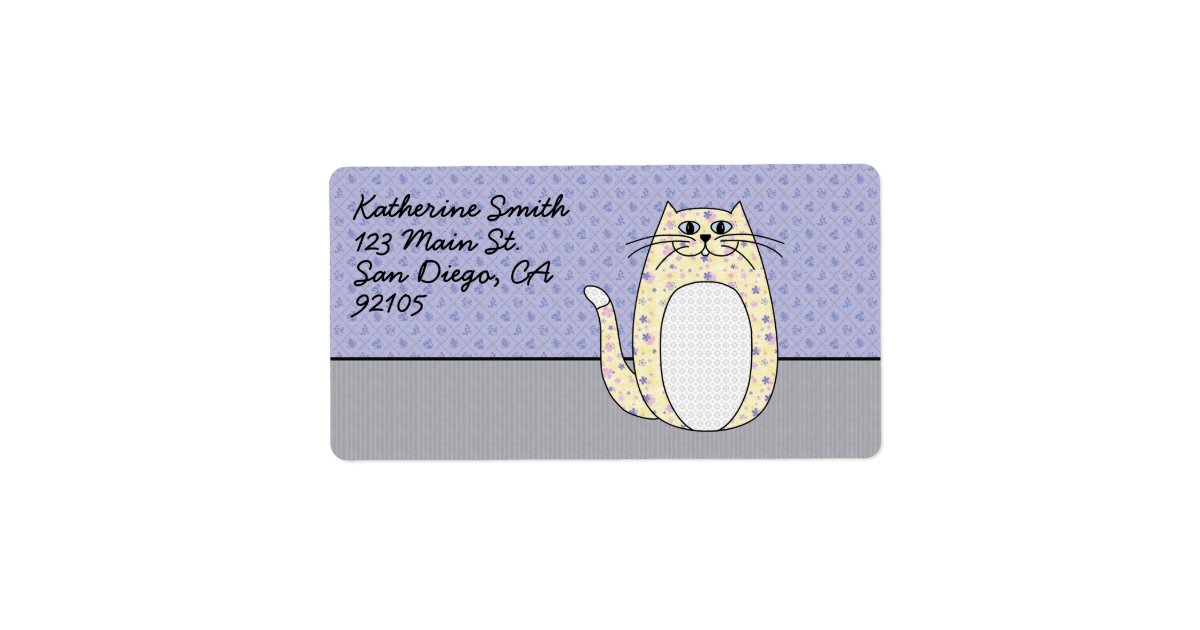 'Yellow Folk Art Cat' Label | Zazzle