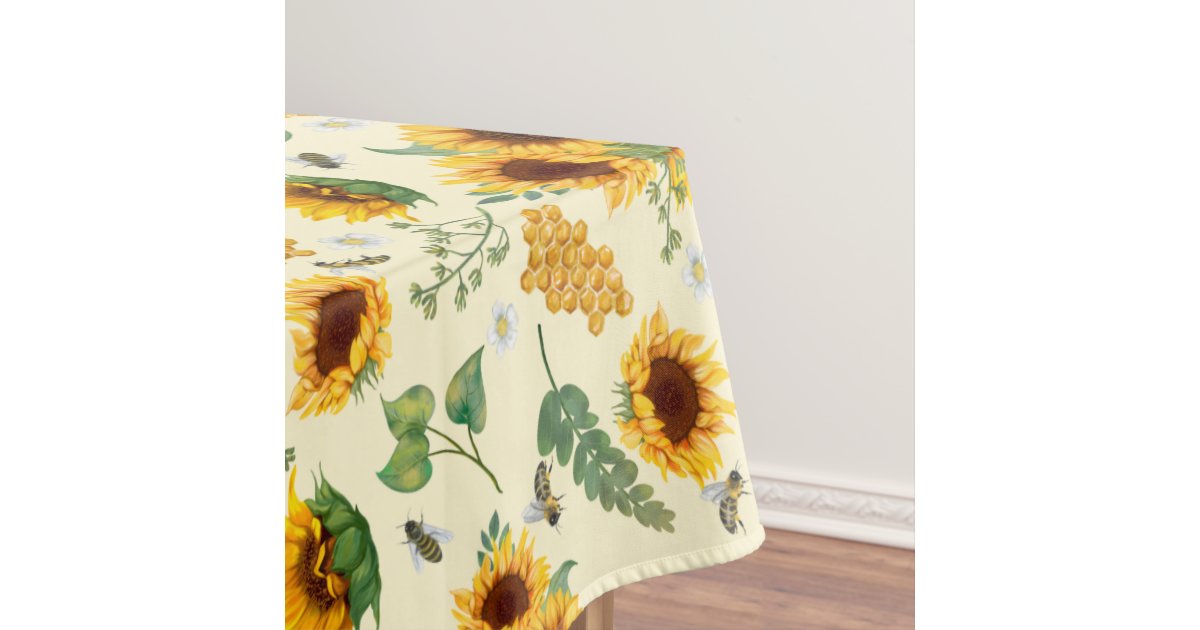Yellow Garden Sunflowers Honey Bees Tablecloth | Zazzle