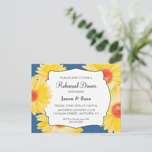 Yellow Gerber Daisies Rehearsal Dinner Invitation | Zazzle