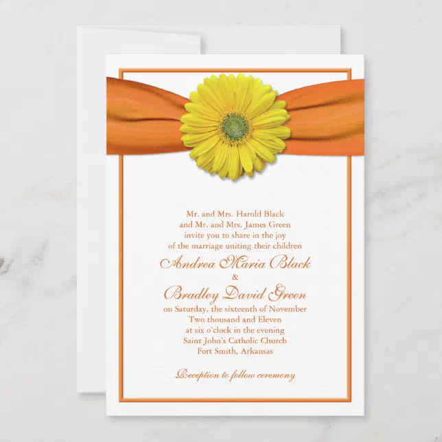 Yellow Gerbera with Orange Ribbon Invitation | Zazzle