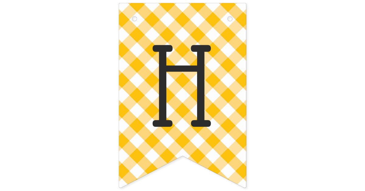 Yellow Gingham Check Pattern Happy Birthday Bunting Flags | Zazzle