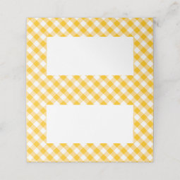 Yellow Gingham Check Pattern Place Card | Zazzle