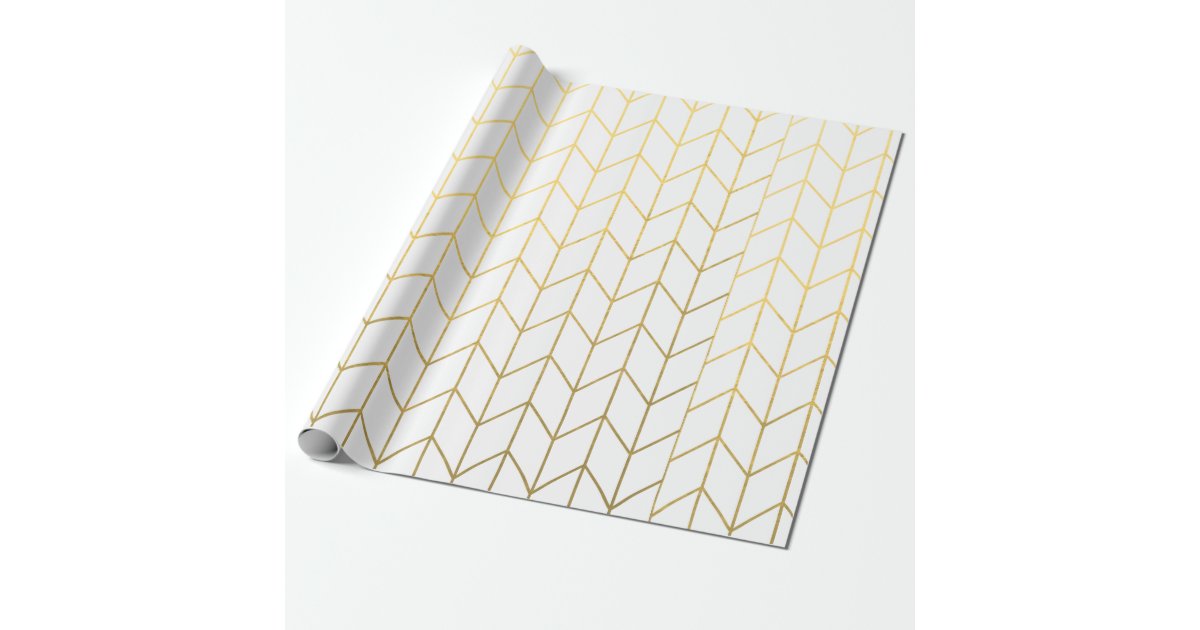 Yellow Gold Chevron White Modern Chic Wrapping Paper | Zazzle