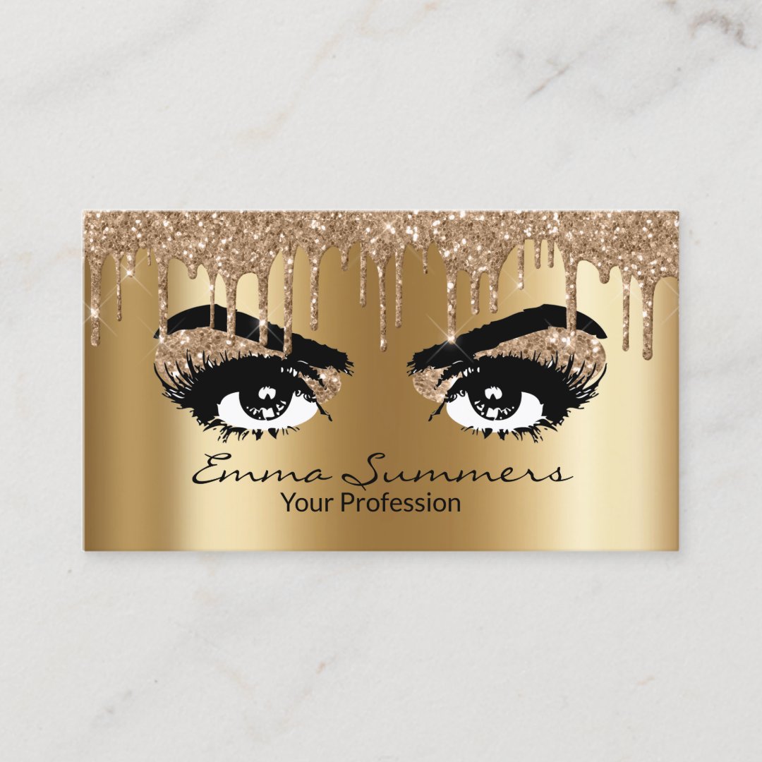 Yellow Gold Eyebrow Eyelash Glitter Makeup Eyes Business Card | Zazzle
