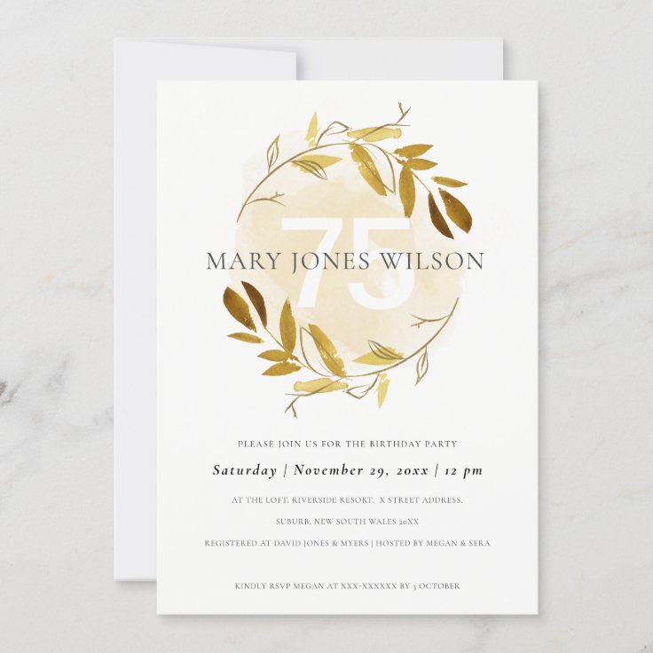 YELLOW GOLD FAUNA WREATH ANY AGE 75 BIRTHDAY CARD | Zazzle