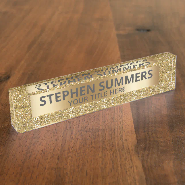 Yellow Gold Glitter Sparkle Glam Custom Desk Name Plate | Zazzle