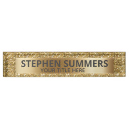 Yellow Gold Glitter Sparkle Glam Custom Desk Name Plate | Zazzle