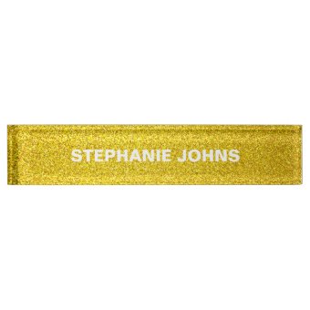 Yellow Gold Glitter Sparkle Monogram Name Classy Desk Name Plate | Zazzle