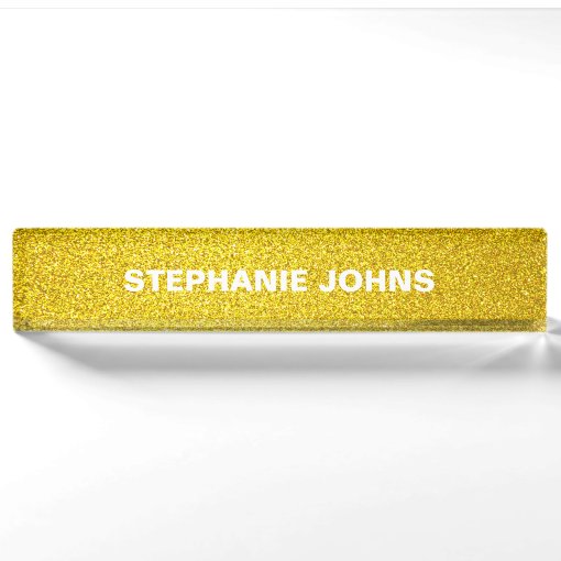 Yellow Gold Glitter Sparkle Monogram Name Classy Desk Name Plate | Zazzle